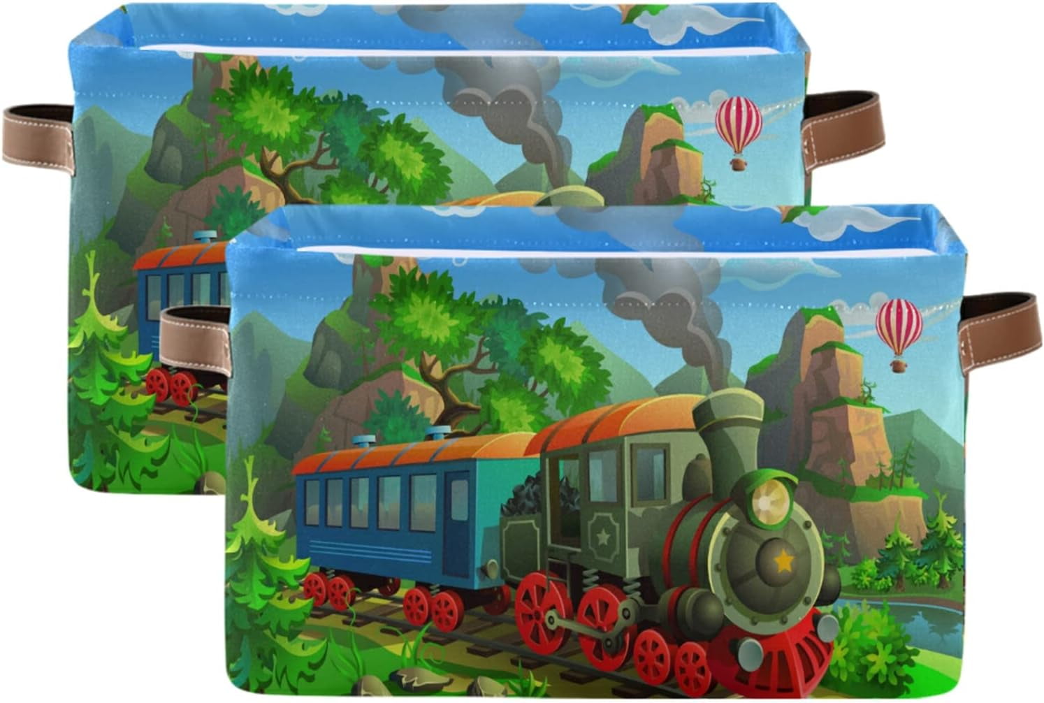 Watercolor Locomotive Train Tree Storage Basket Bins, Decorative ...