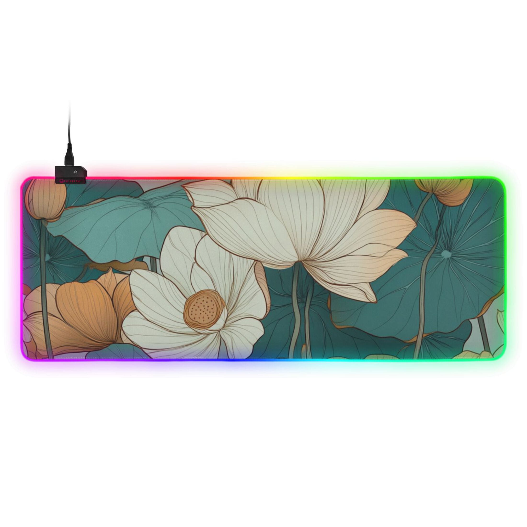 Watercolor Lotus Art RGB Gaming Mouse Pad Large Keyboard Mat Rubber ...