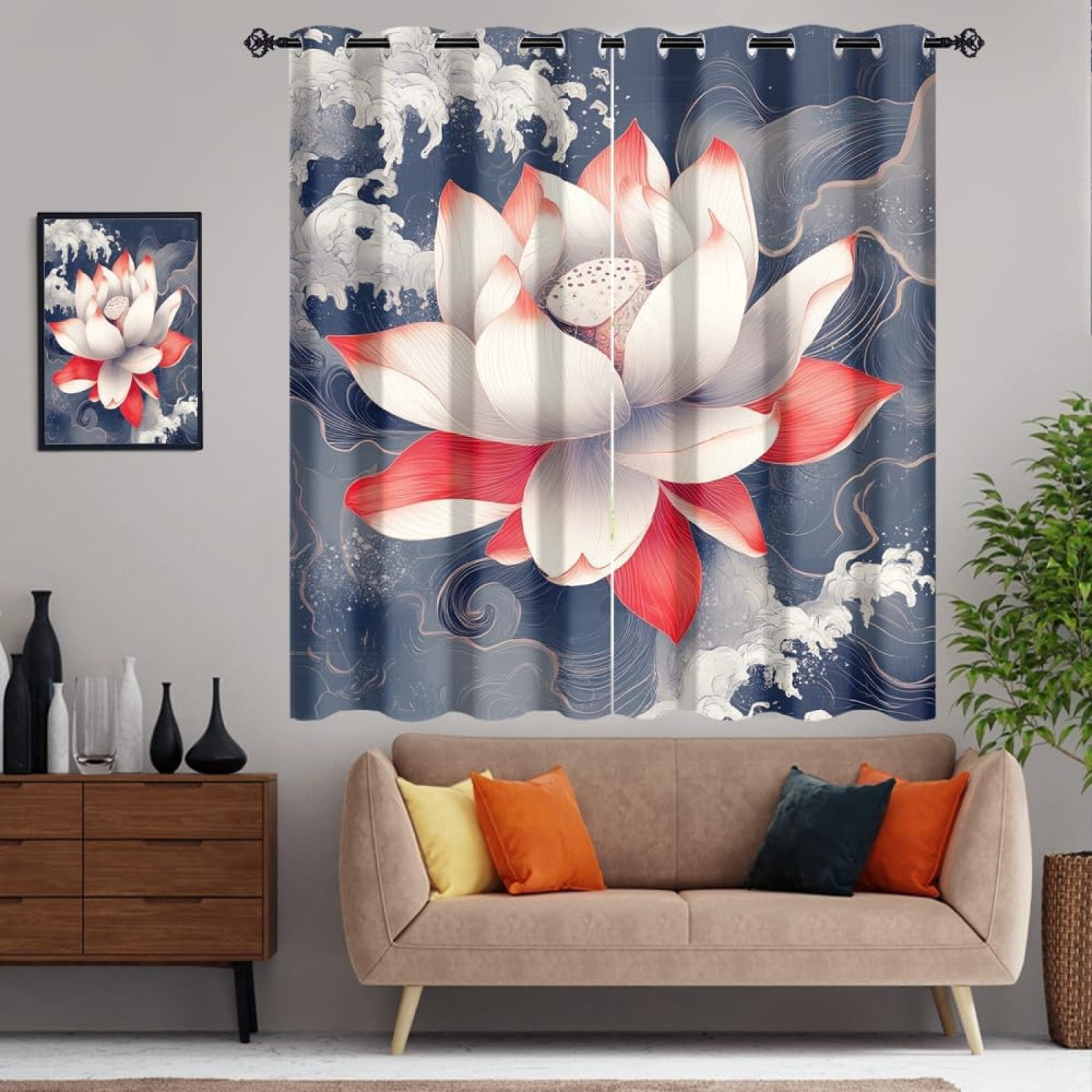 Watercolor Lotus Curtains For Living Room Bedroom,Abstract Retro Great ...