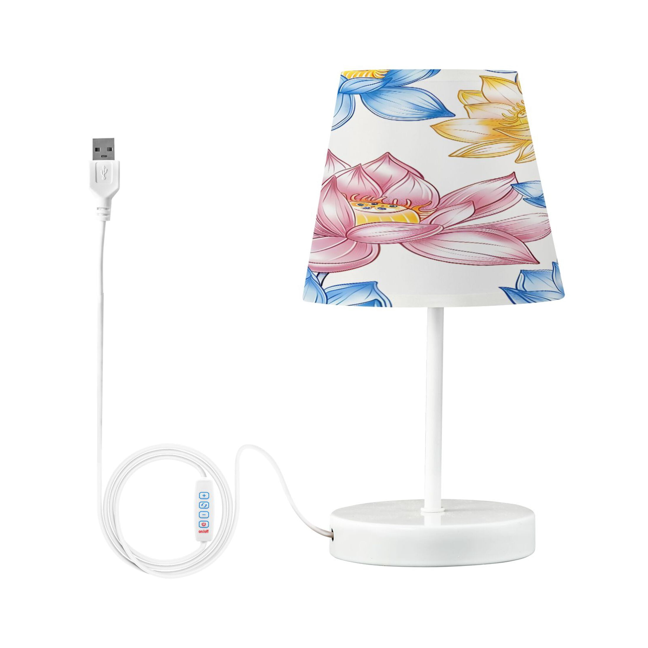 Watercolor Lotus Flower Desk Lamp LED Table Nightstand Lamps with 3 ...