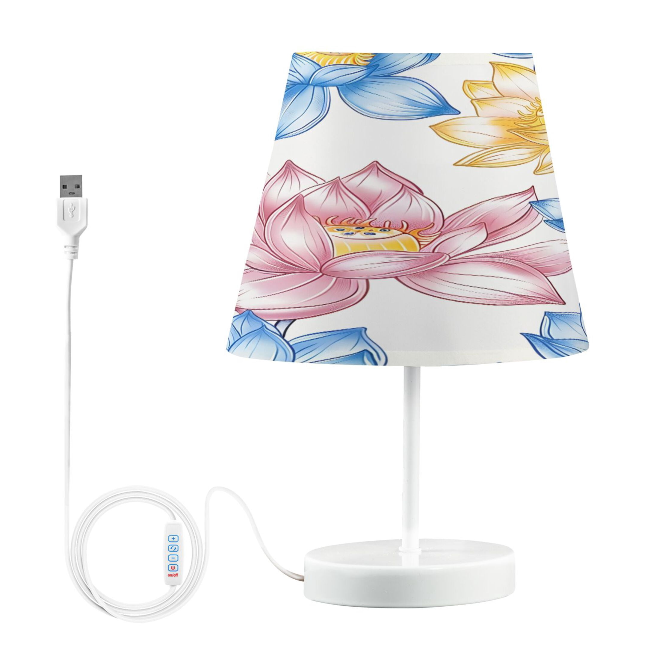 Watercolor Lotus Flower Desk Lamp LED Table Nightstand Lamps with 3 ...