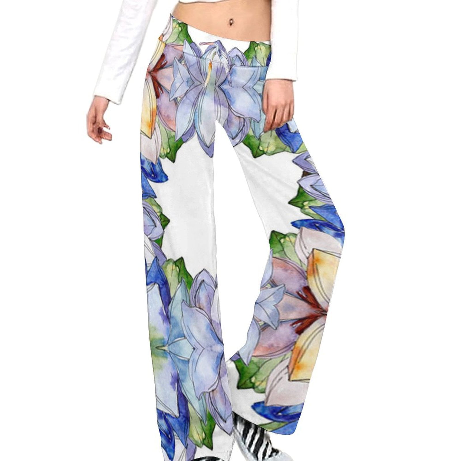 Watercolor Lotus Flower Frame Art Summer Outfits Flowy Palazzo Pants ...