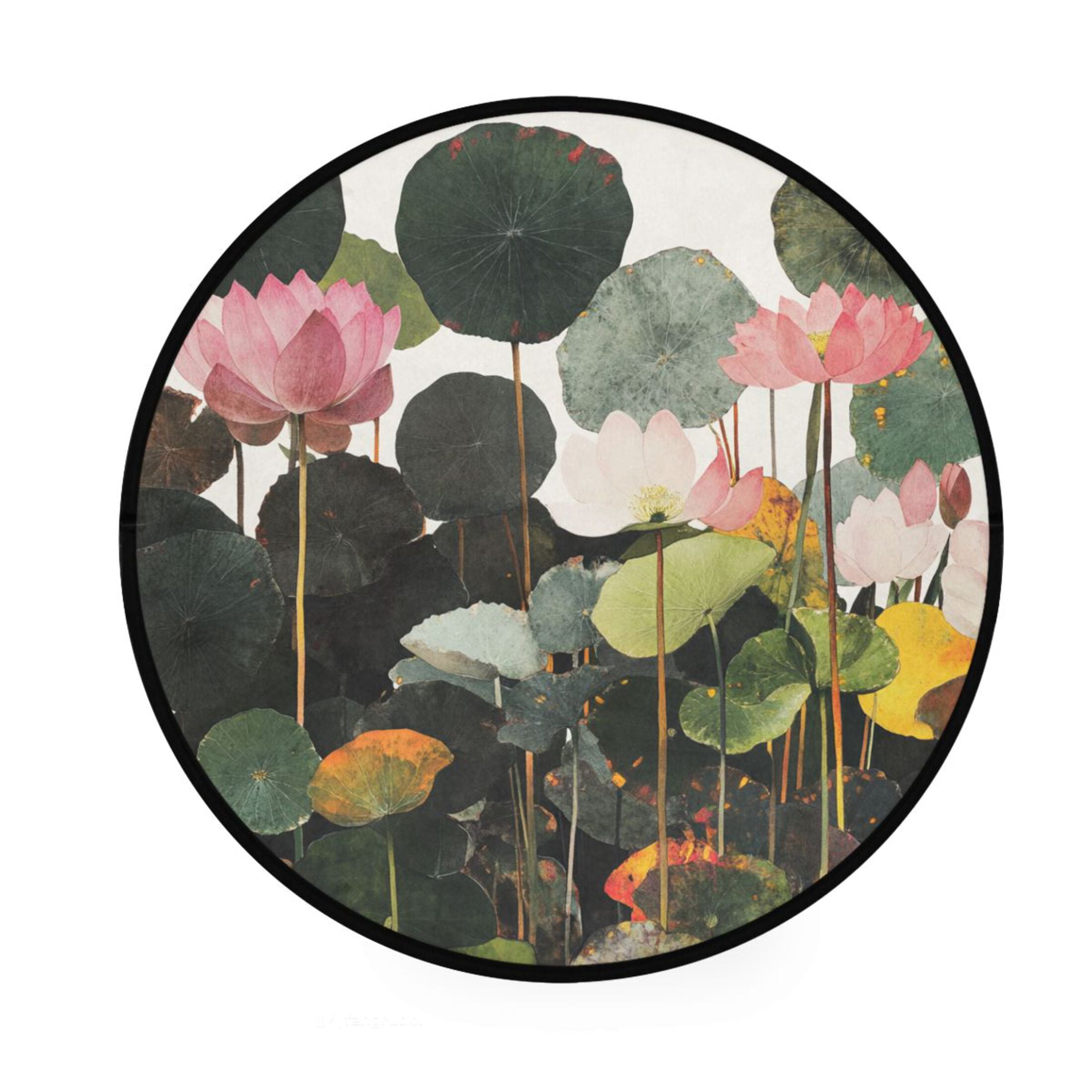 Watercolor Lotus Painting Memory Foam Bath Mat 36" Absorbent Rug with ...