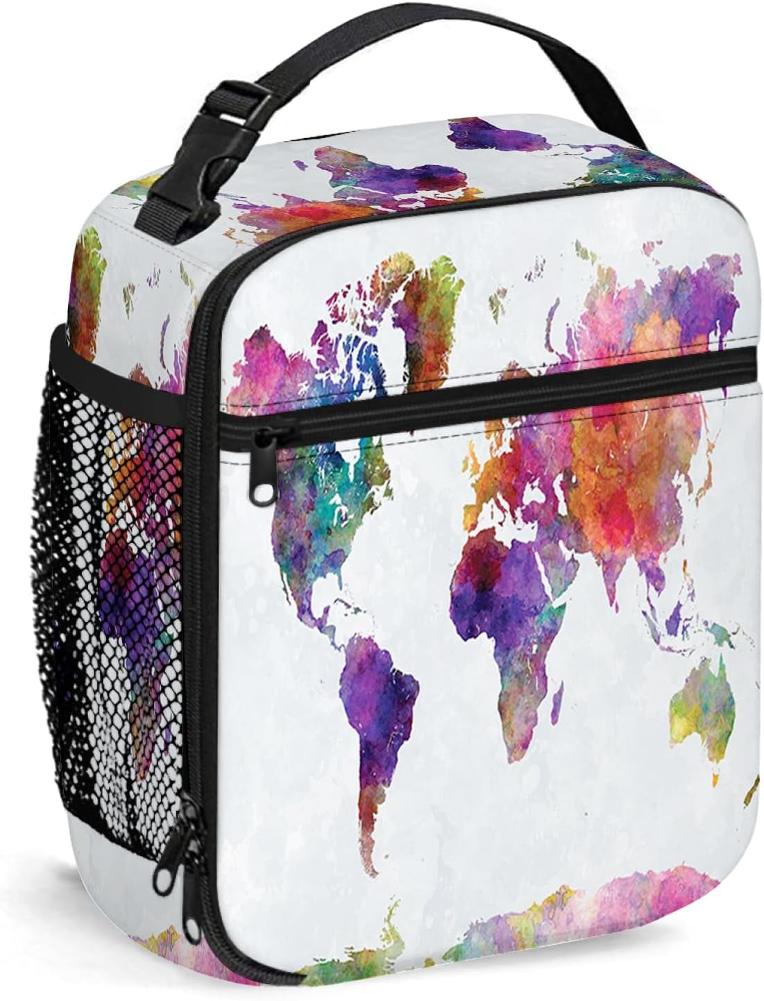 Watercolor Lunch Bag Reusable,Hand Drawn World Map,Small Lunch Box for ...