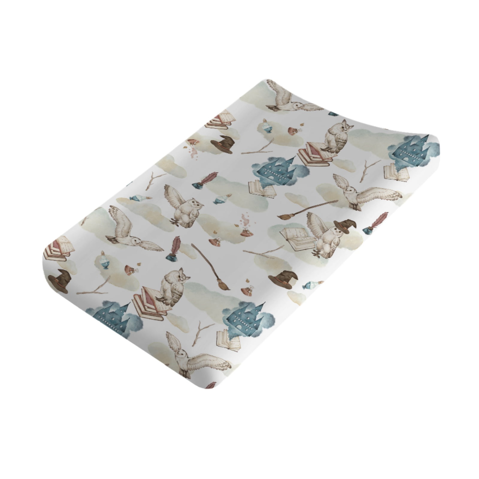Watercolor Magic Owls Baby Changing Pad Cover Witch Hat Castle Books ...