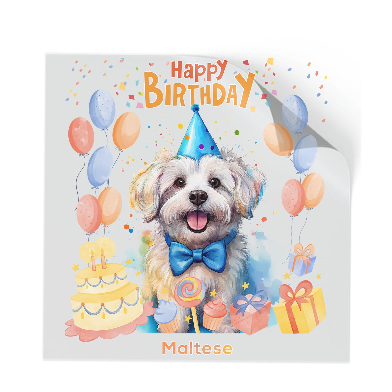 Watercolor Maltese Happy Birthday Celebration Balloons Gift Party ...