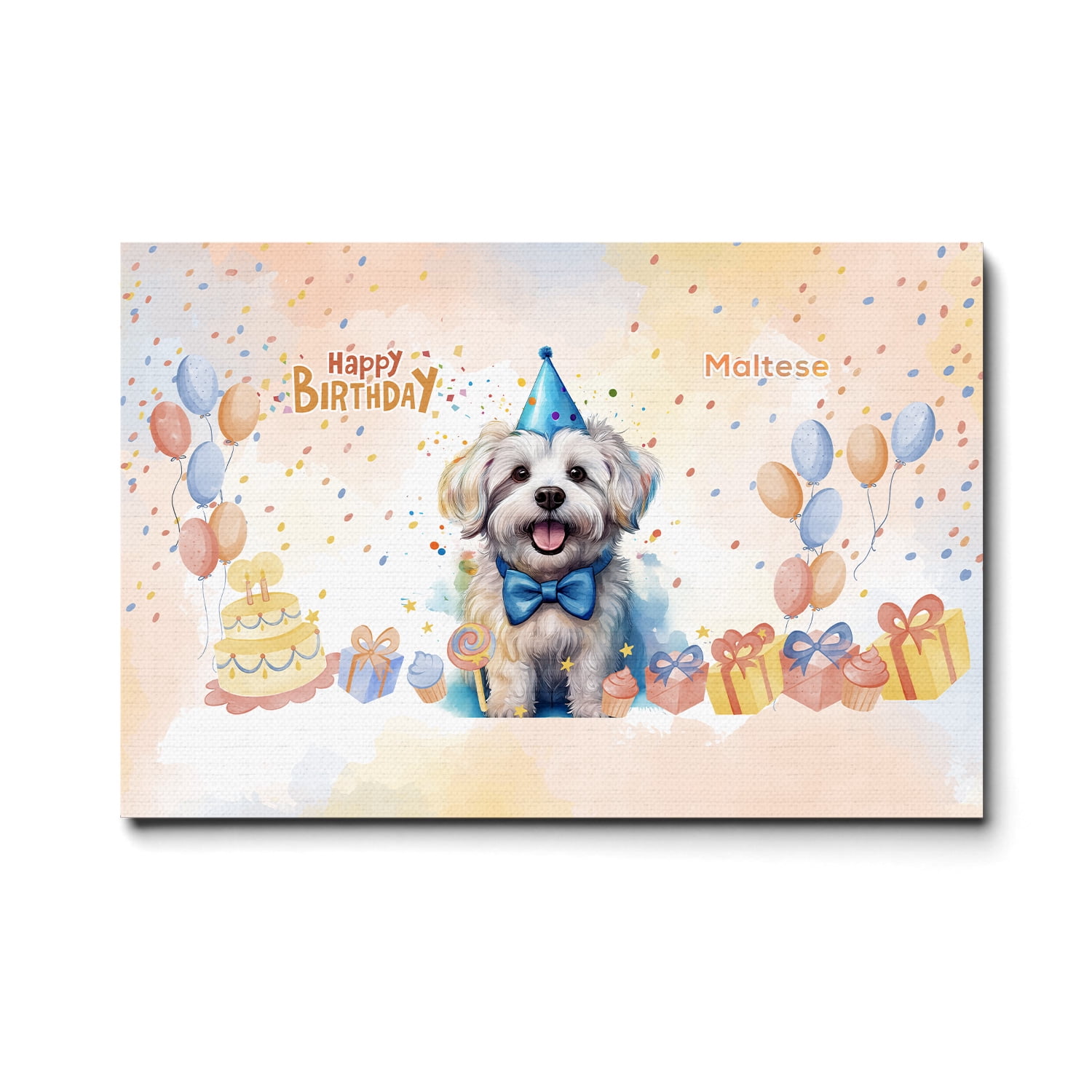 Watercolor Maltese Happy Birthday Celebration Balloons Gift Party ...