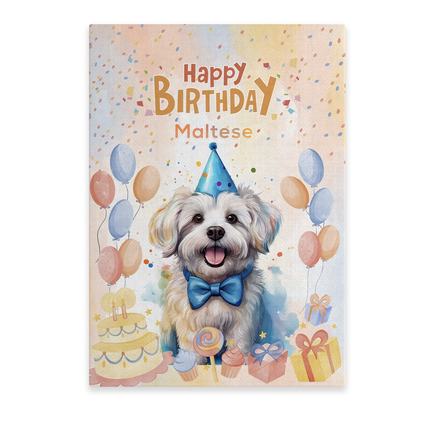 Watercolor Maltese Happy Birthday Celebration Balloons Gift Party ...