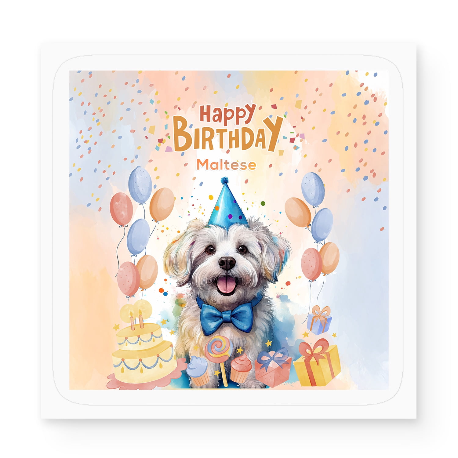 Watercolor Maltese Happy Birthday Celebration Balloons Gift Party Vinyl ...