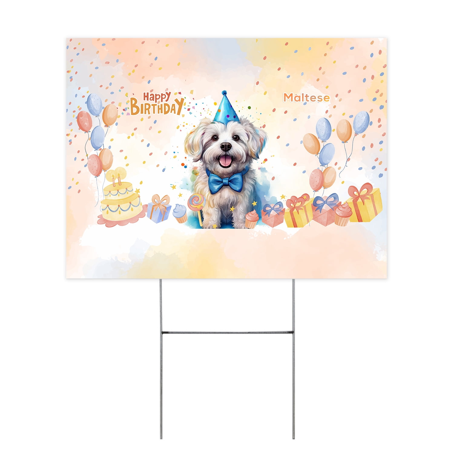 Watercolor Maltese Happy Birthday Celebration Balloons Gift Party Yard ...
