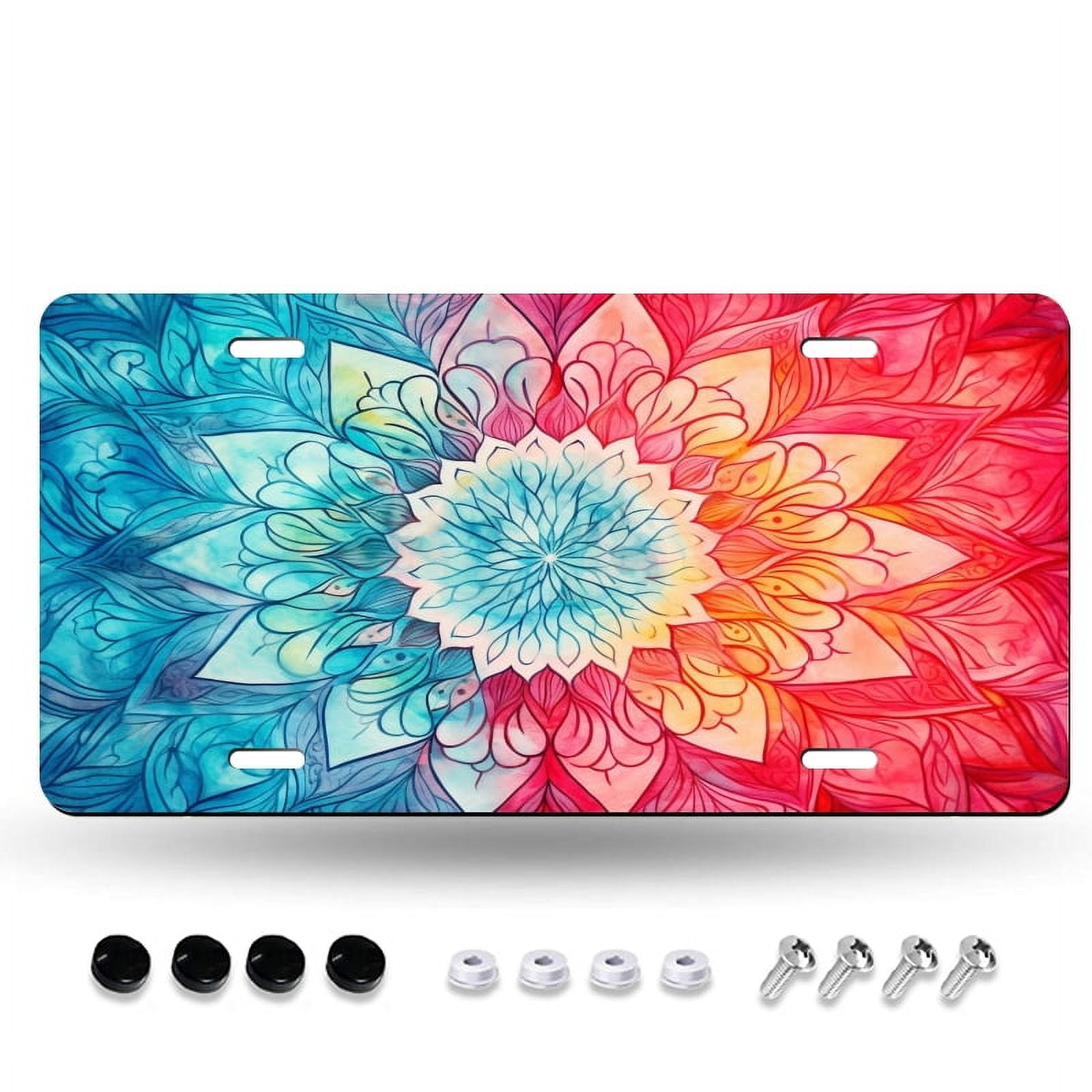 Watercolor Mandala Blue and Red Color Palette License Plate Frame ...