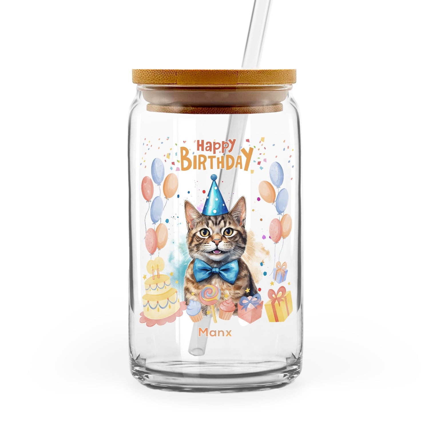 Watercolor Manx Happy Birthday Celebration Balloons Gift Party 16oz ...