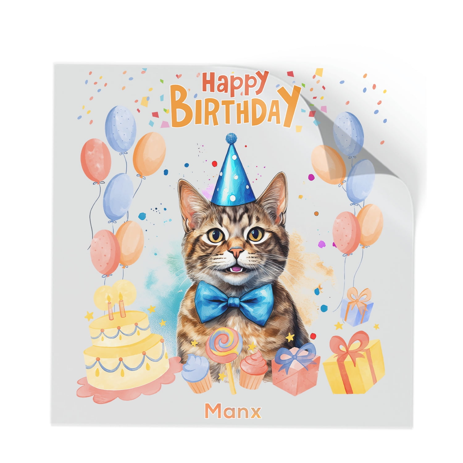 Watercolor Manx Happy Birthday Celebration Balloons Gift Party Cutout ...