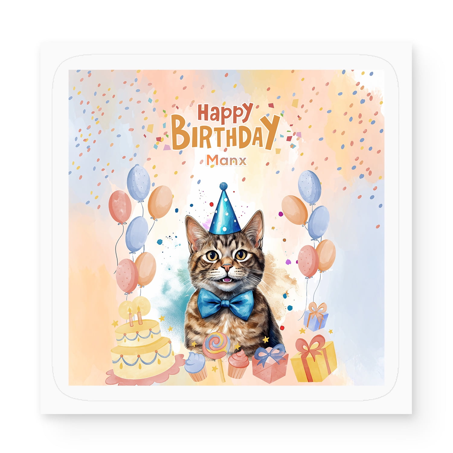Watercolor Manx Happy Birthday Celebration Balloons Gift Party Vinyl ...