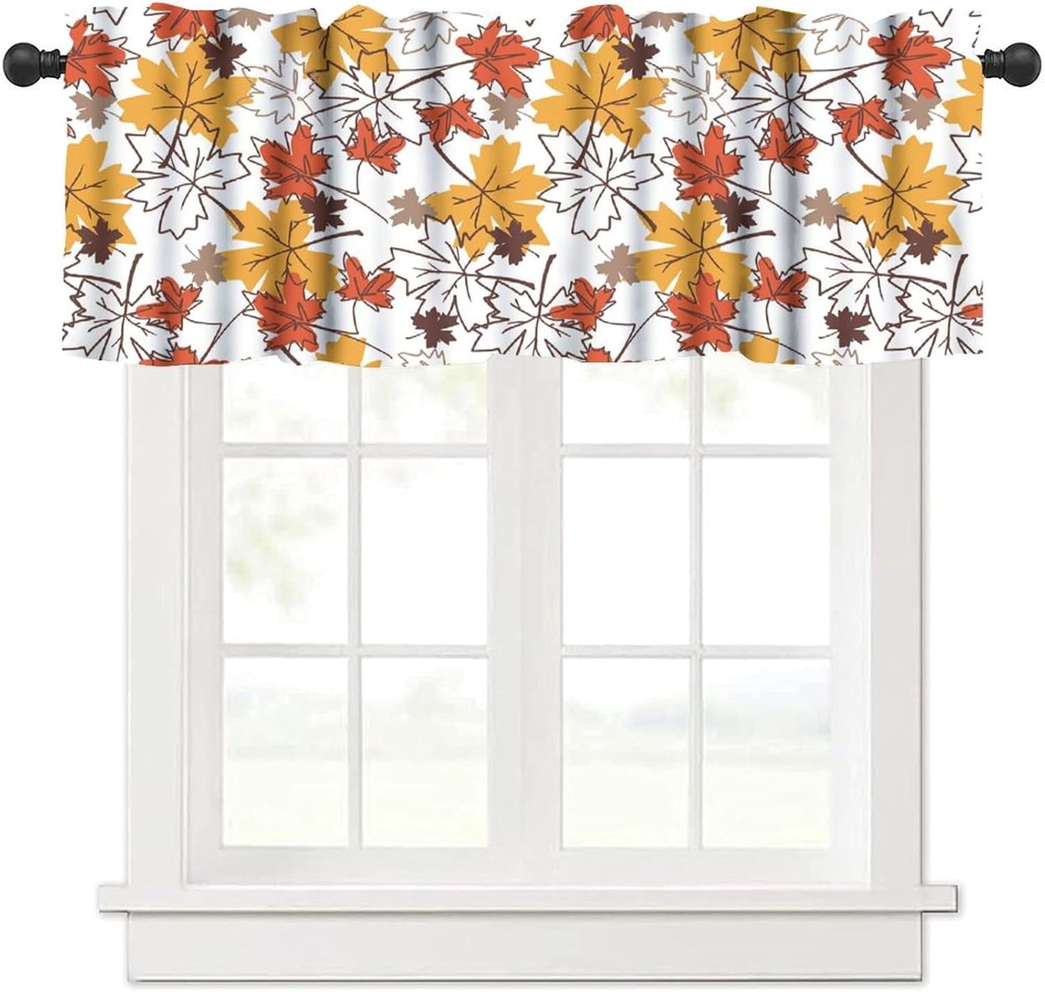 Watercolor Maple Leaf Valance Botanical Curtains Kitchen Blackout ...