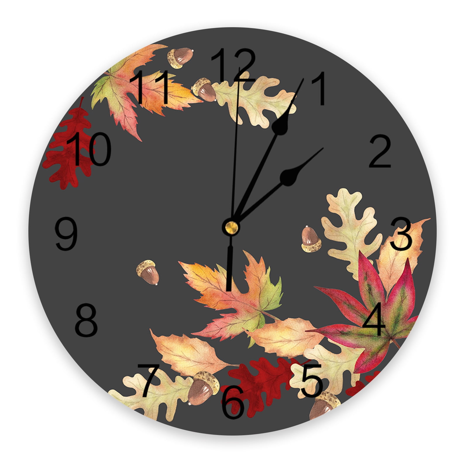 Watercolor Maple Leaf Wall Clock Large Modern Kitchen Dinning Round ...