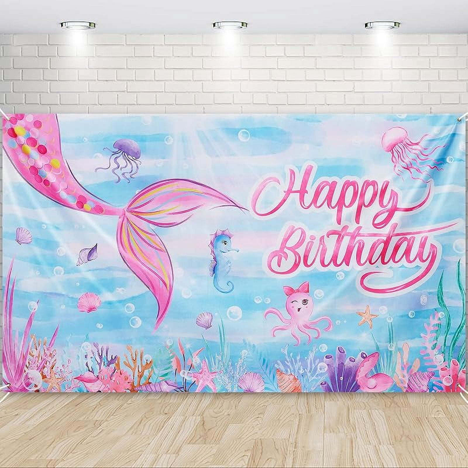 Watercolor Mermaid Backdrop - Mermaid Party Decorations 73'' x 43 ...