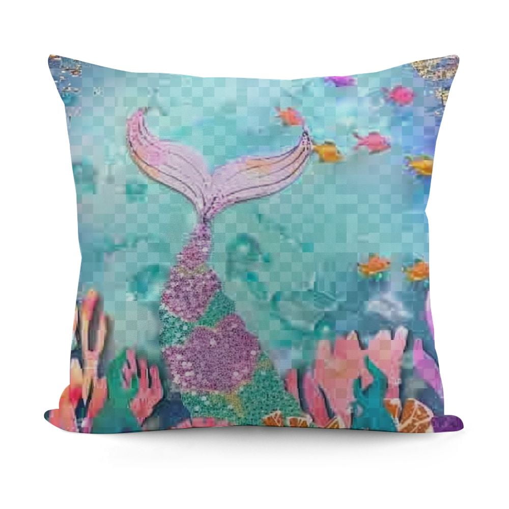 Watercolor Mermaid Tail Pillow Covers for Kids Teens,Cute Crab Octopus ...