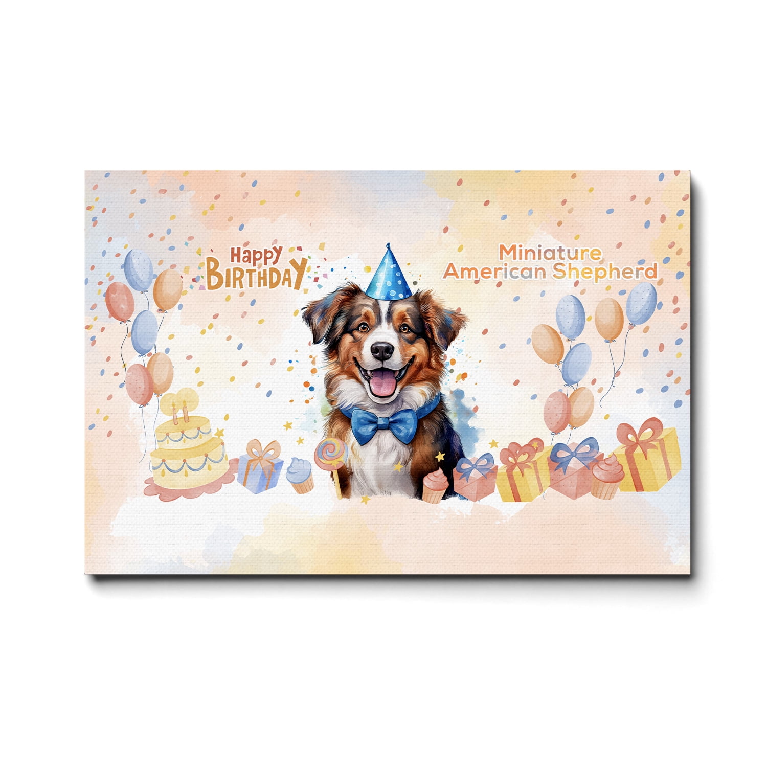 Watercolor Miniature American Shepherd Happy Birthday Celebration ...