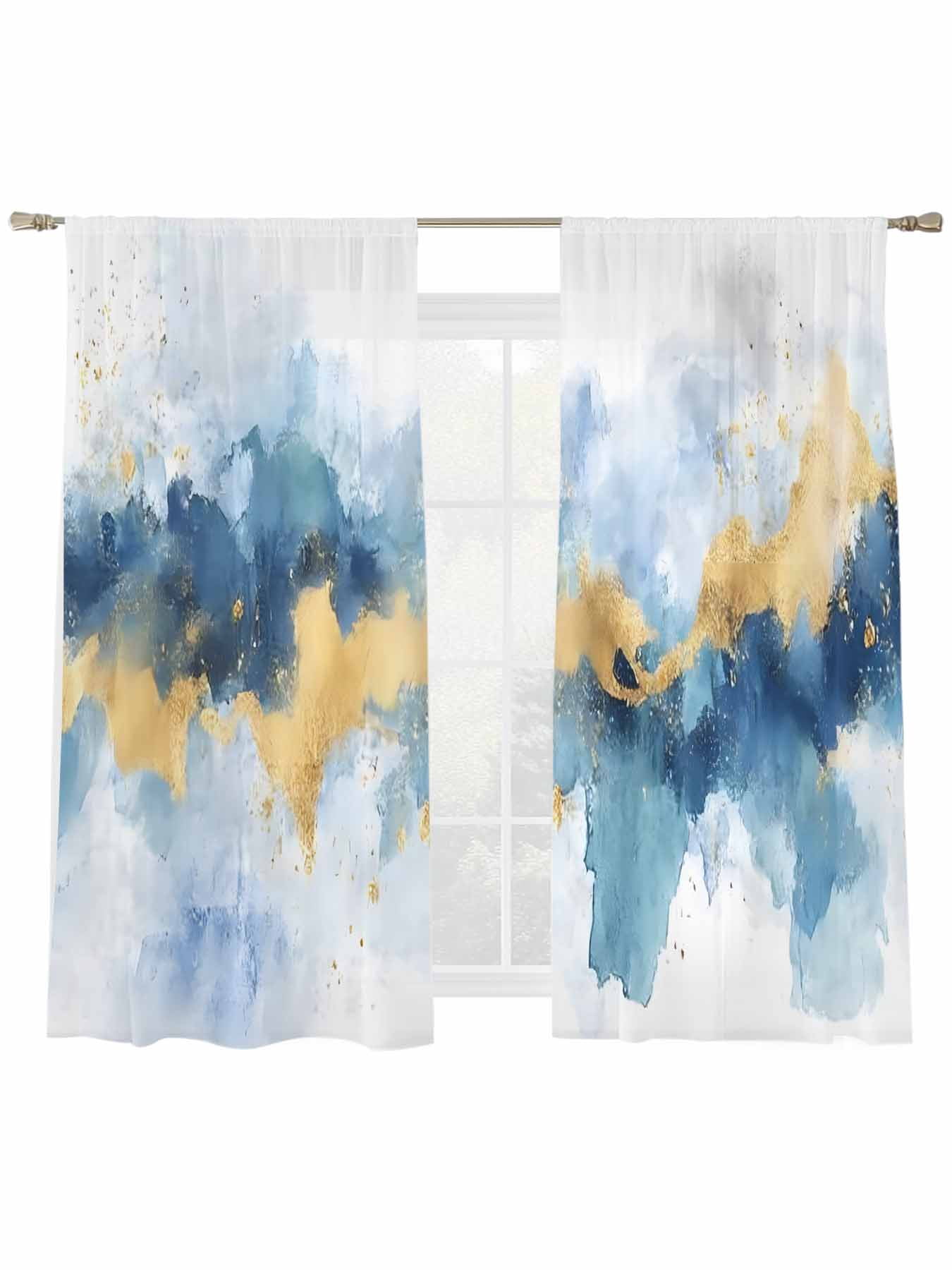 Watercolor Modern Art Sheer Curtains for Living Room Bedroom, Light ...