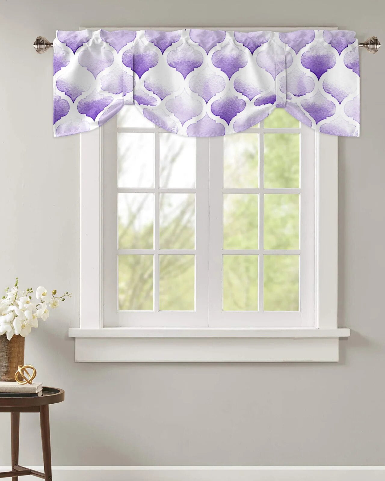 Watercolor Morocco Purple Art Kitchen Valance Curtain Window Valance ...