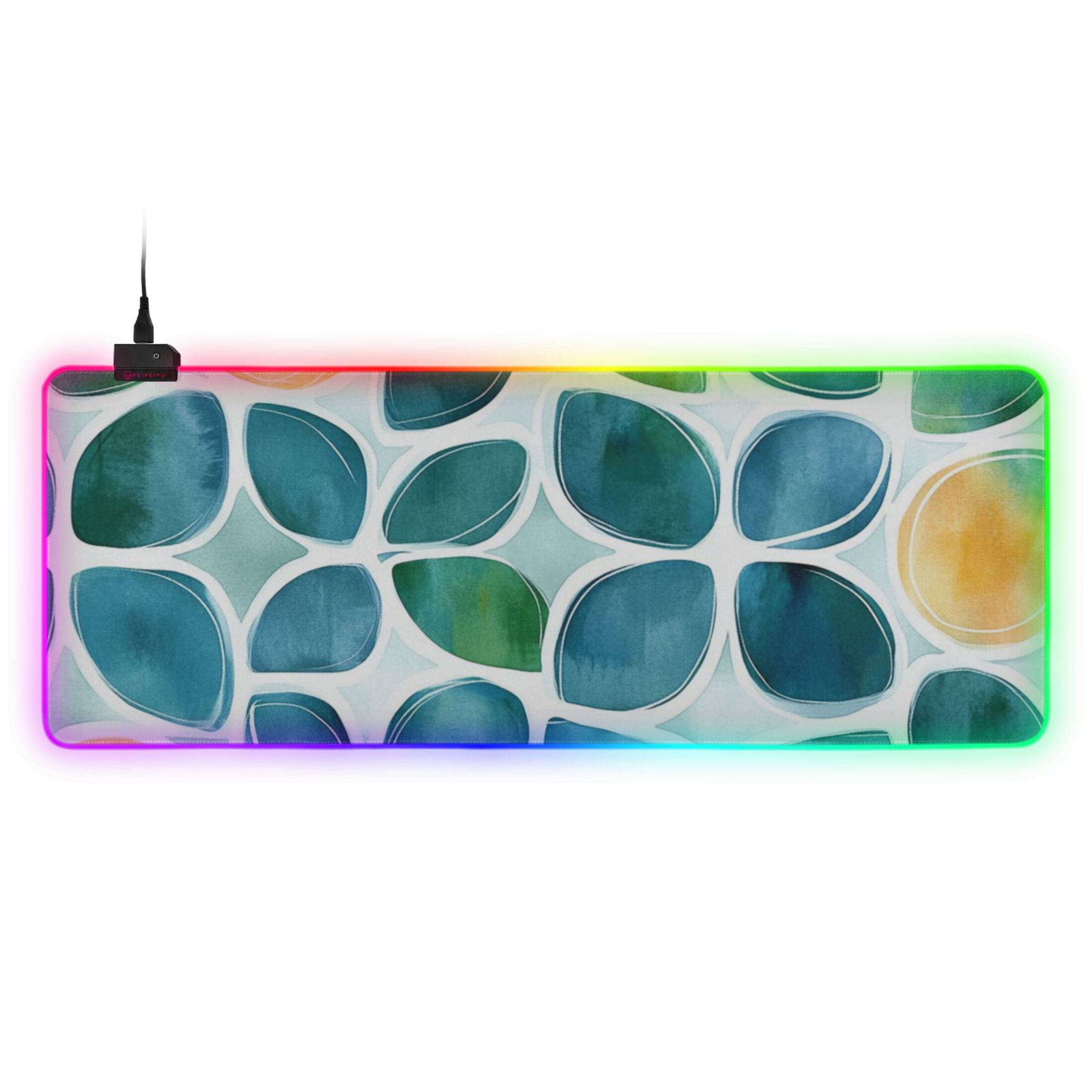 Watercolor Mosaic Leaves RGB Gaming Mouse Pad Large Keyboard Mat Rubber ...