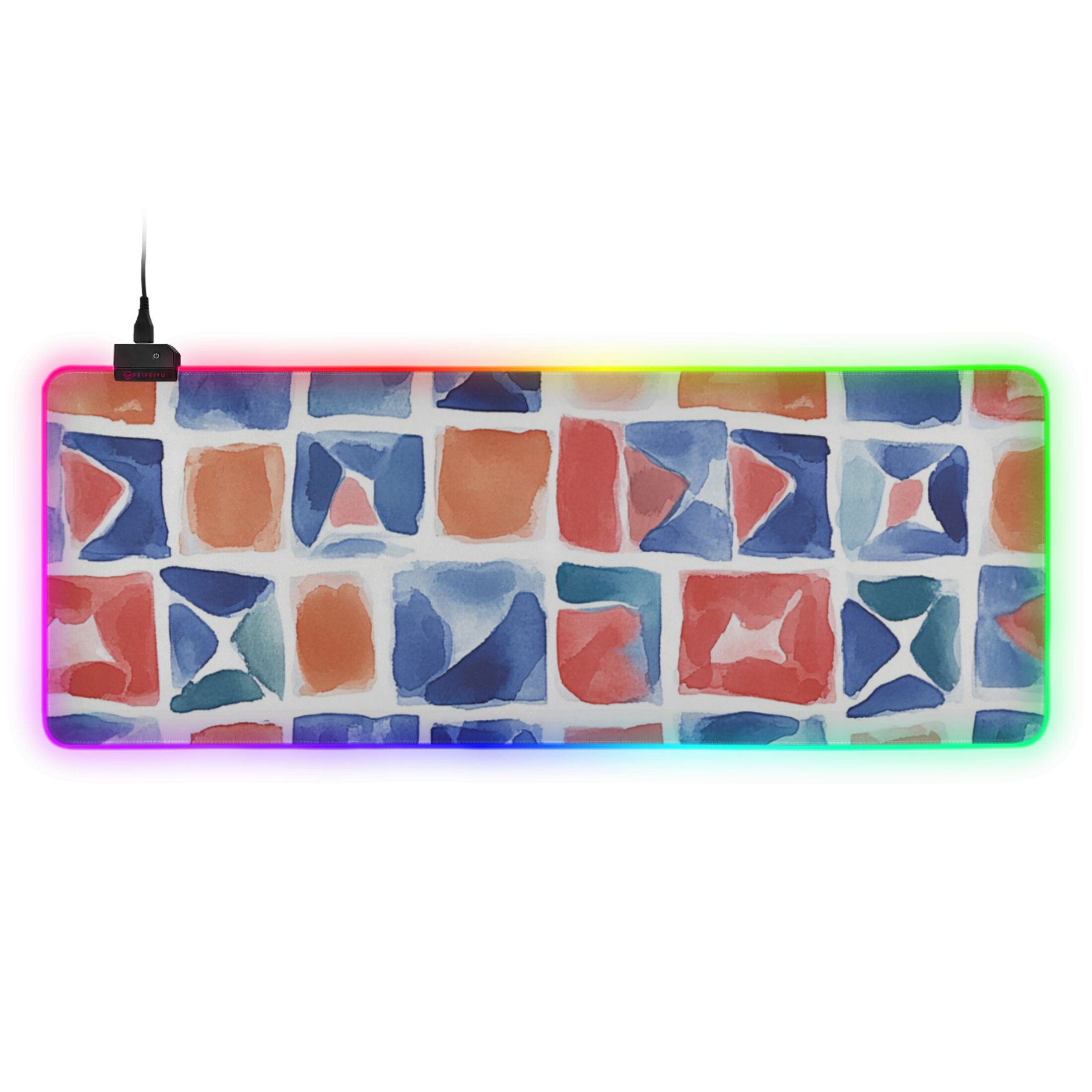 Watercolor Mosaic Tiles RGB Gaming Mouse Pad Large Keyboard Mat Rubber ...