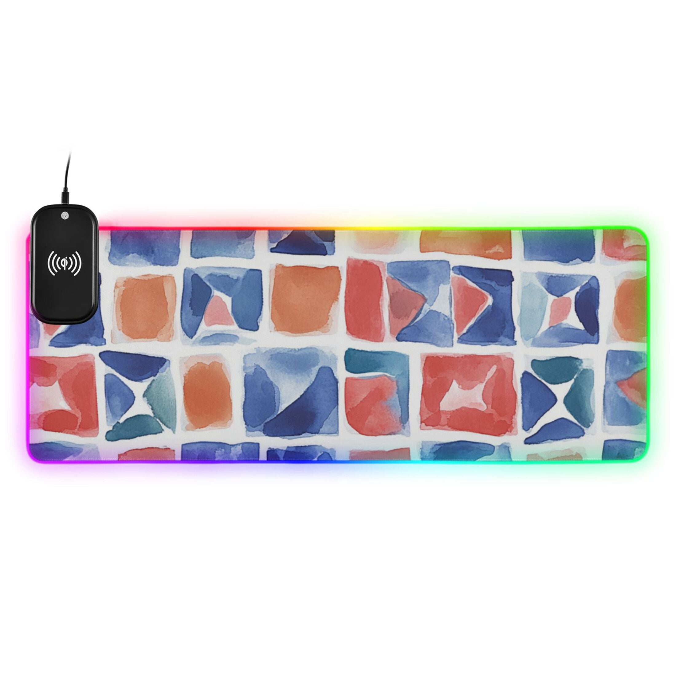 Watercolor Mosaic Tiles Wireless Charging RGB Gaming Mouse Pad Large ...