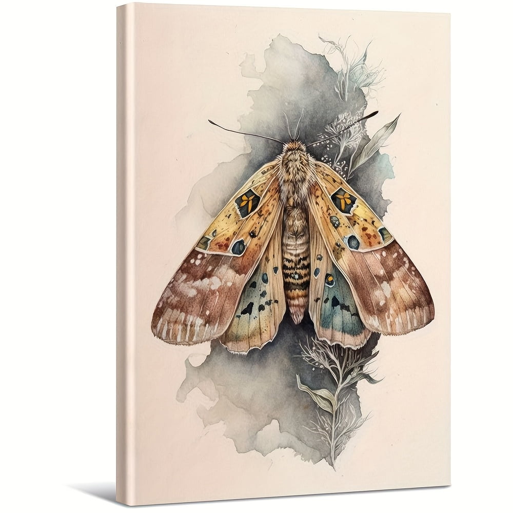 Watercolor Moth With Intricate Patterns. Large Wooden Framed Wall Art Home Decor Canvas Painting ...