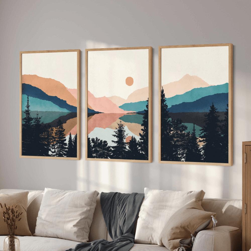Watercolor Mountain Landscape Boho Midcentury Poster Set Set 3 , Poster ...