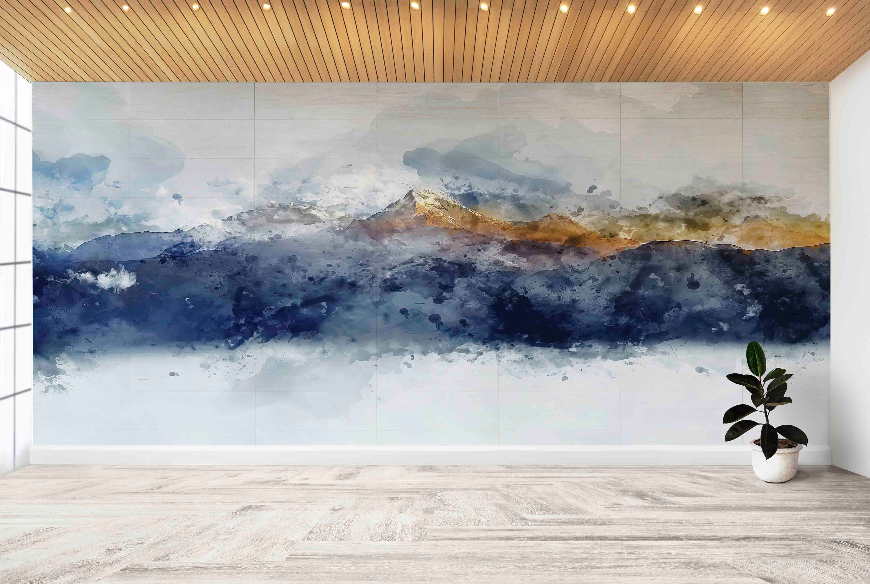 Watercolor Mountain Printing, Bright Wallpaper, Custom Wallpaper ...