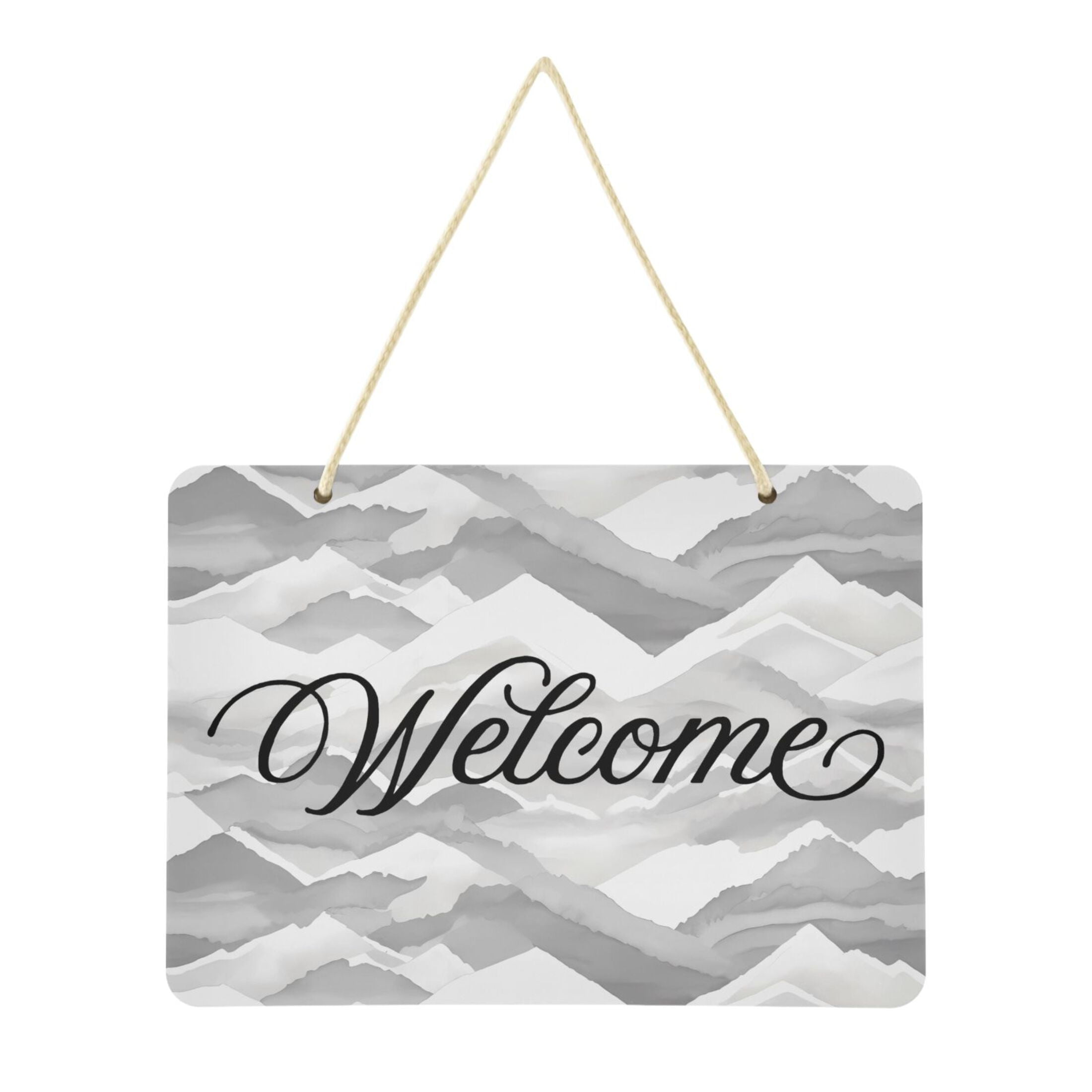 Watercolor Mountain Ridge Welcome Sign Front Door PVC 14x10 inch Hanger ...