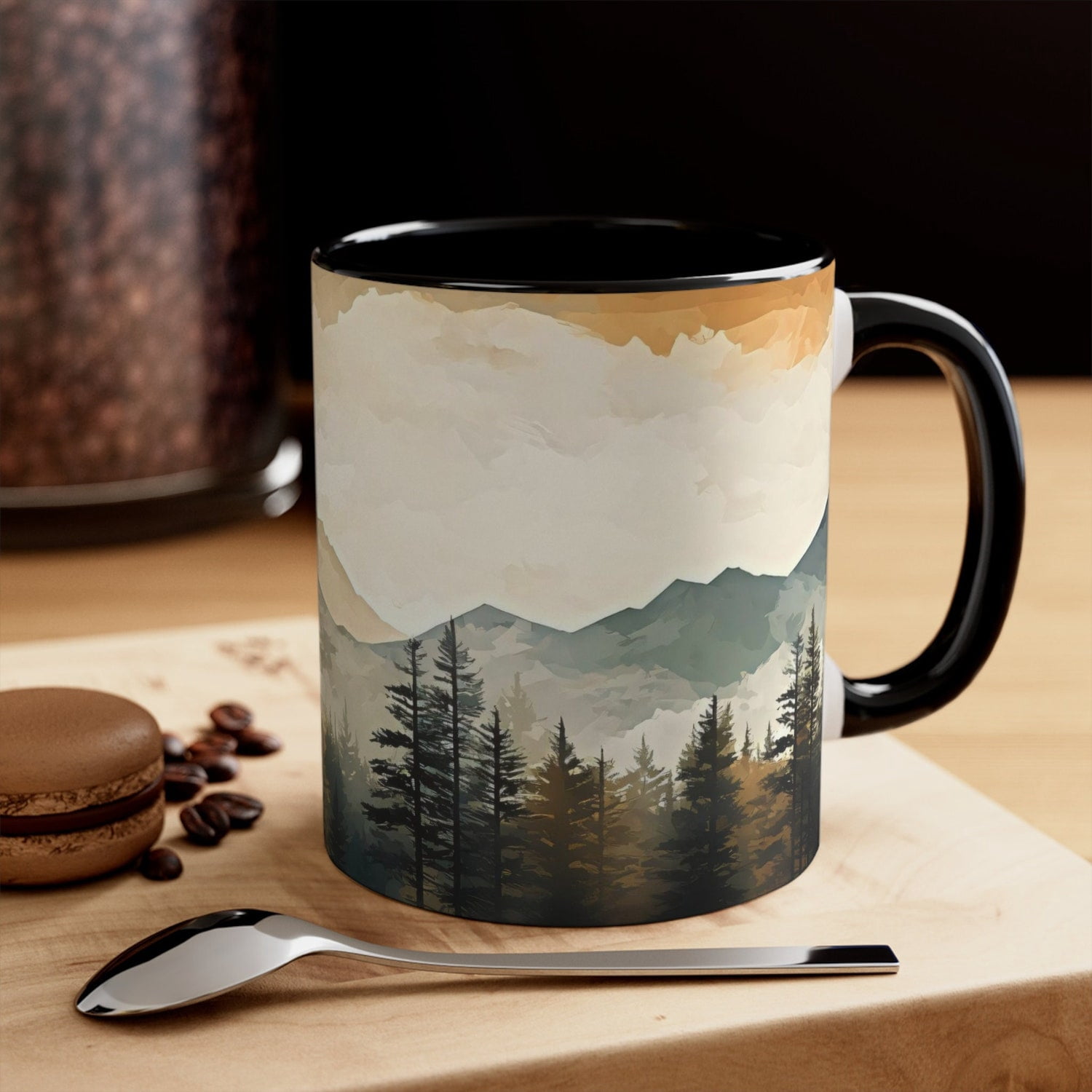Watercolor Mountain Scene Mug Painterly Alpine Landscape Coffee Cup ...
