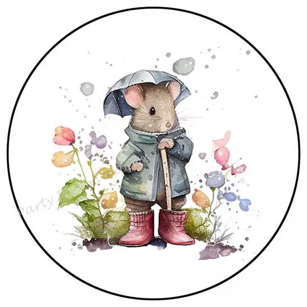 Watercolor Mouse With Umbrella Sticker Party Favors Sticker Envelope ...