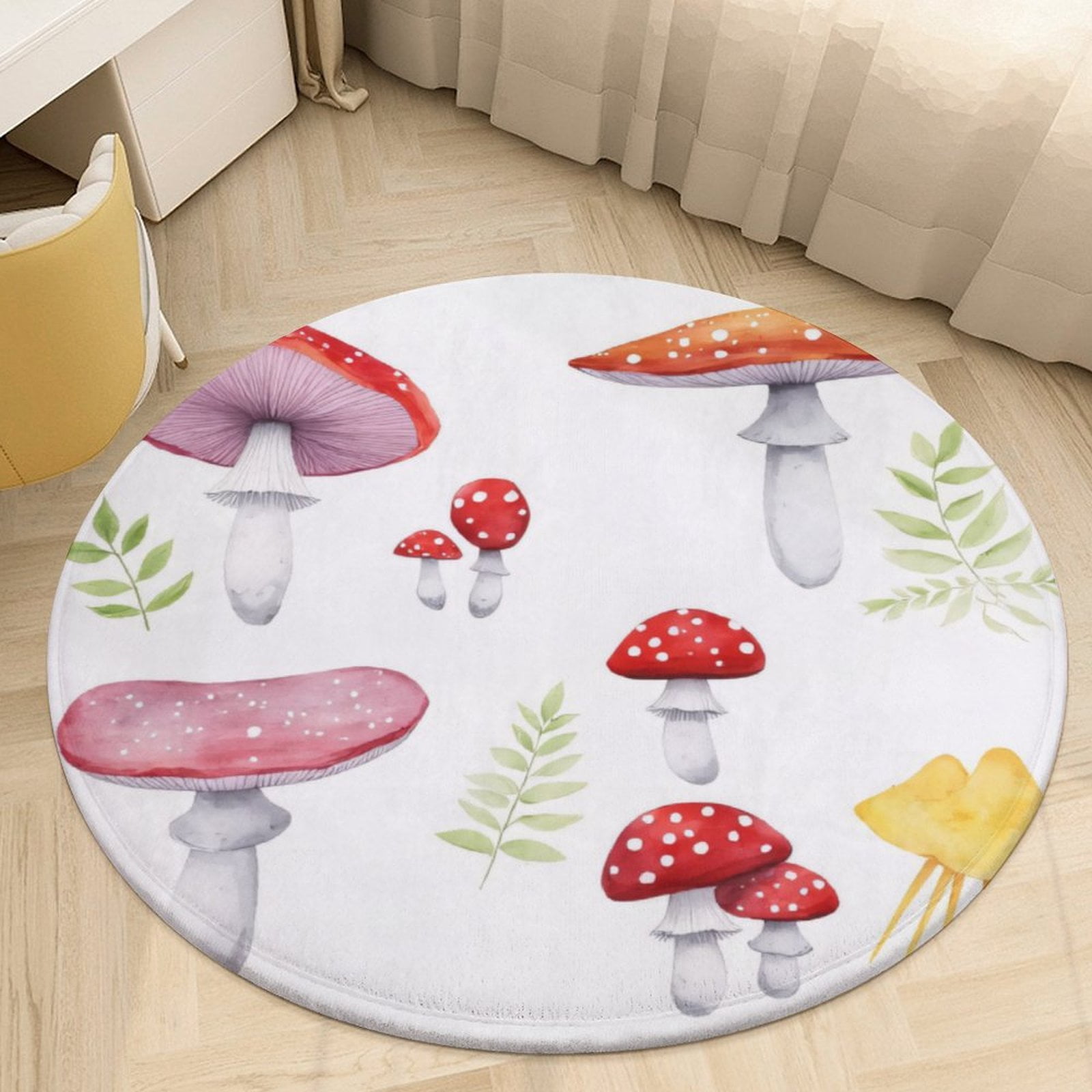 Watercolor Mushroom And Fern Set Round Area Rugs for Bedroom Living ...