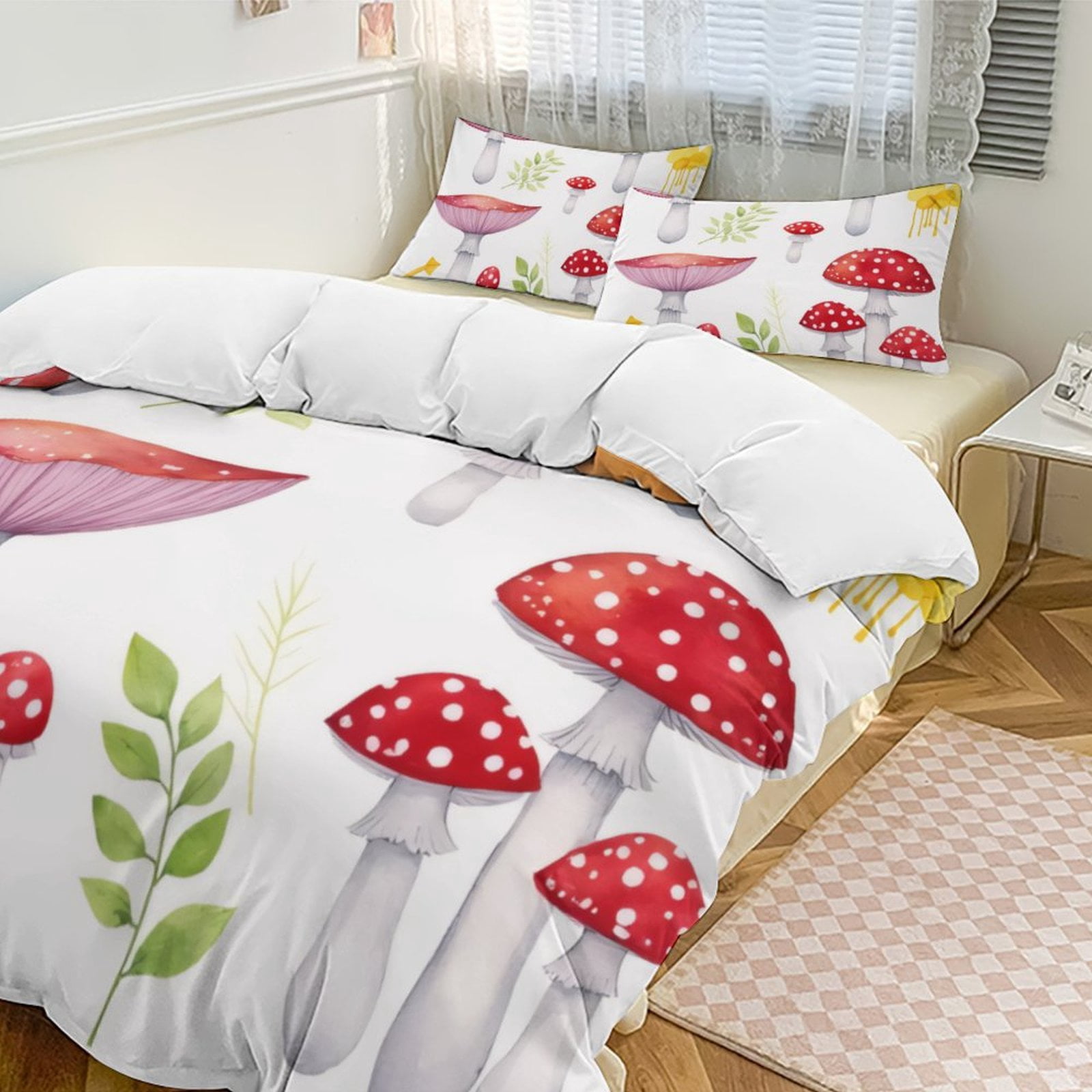 Watercolor Mushroom And Leaves Set 3D Duvet Cover Set Quilt Cover Theme ...