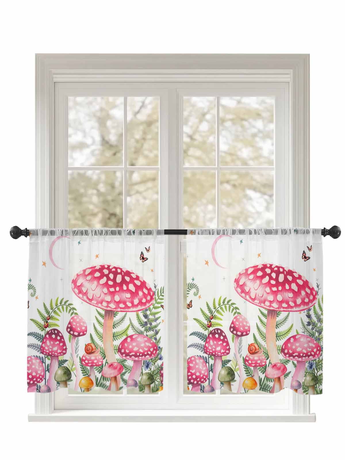 Watercolor Mushroom Sheer Curtains 2 Panels Set Butterfly Pink Flower ...