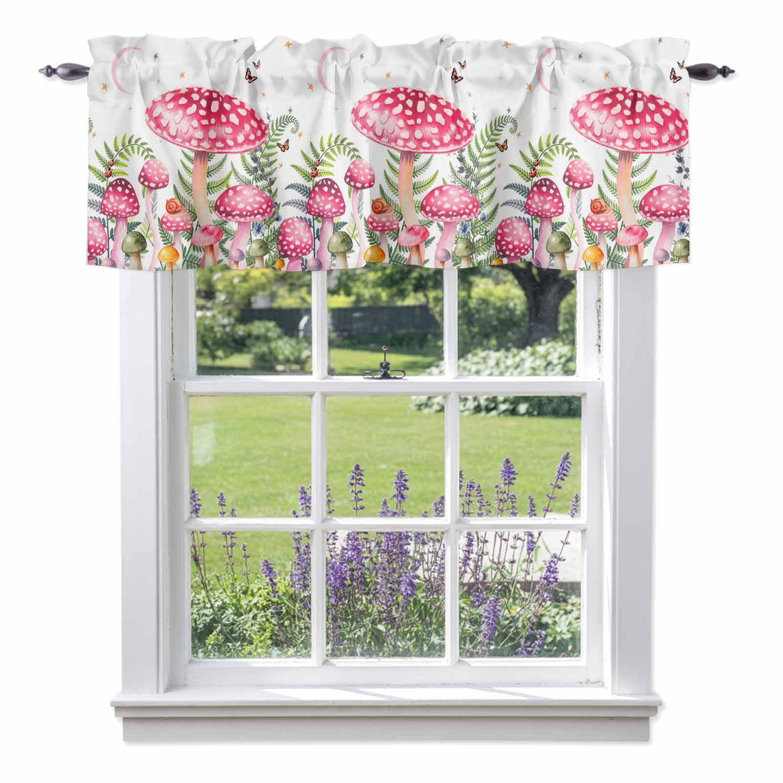 Watercolor Mushroom Valances for Windows, Butterfly Pink Flower Ladybug ...