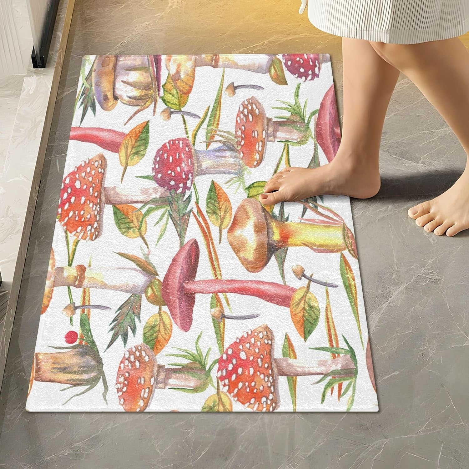 Watercolor Mushrooms Bathroom Rug 24"×16",Non-Slip High Absorbent Bath ...