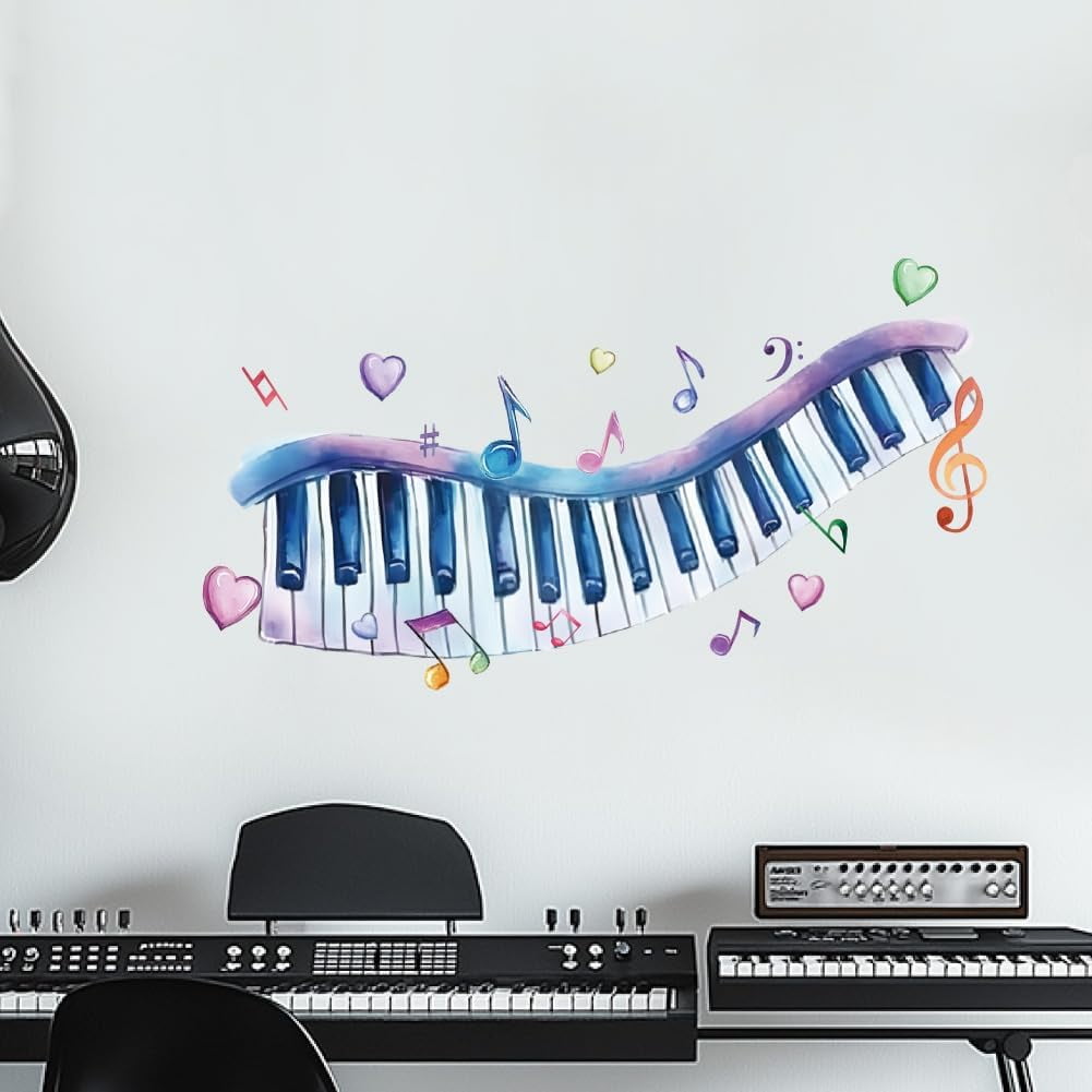 Watercolor Musical Notes Wall Stickers Piano Keys Wall Decals Wall ...