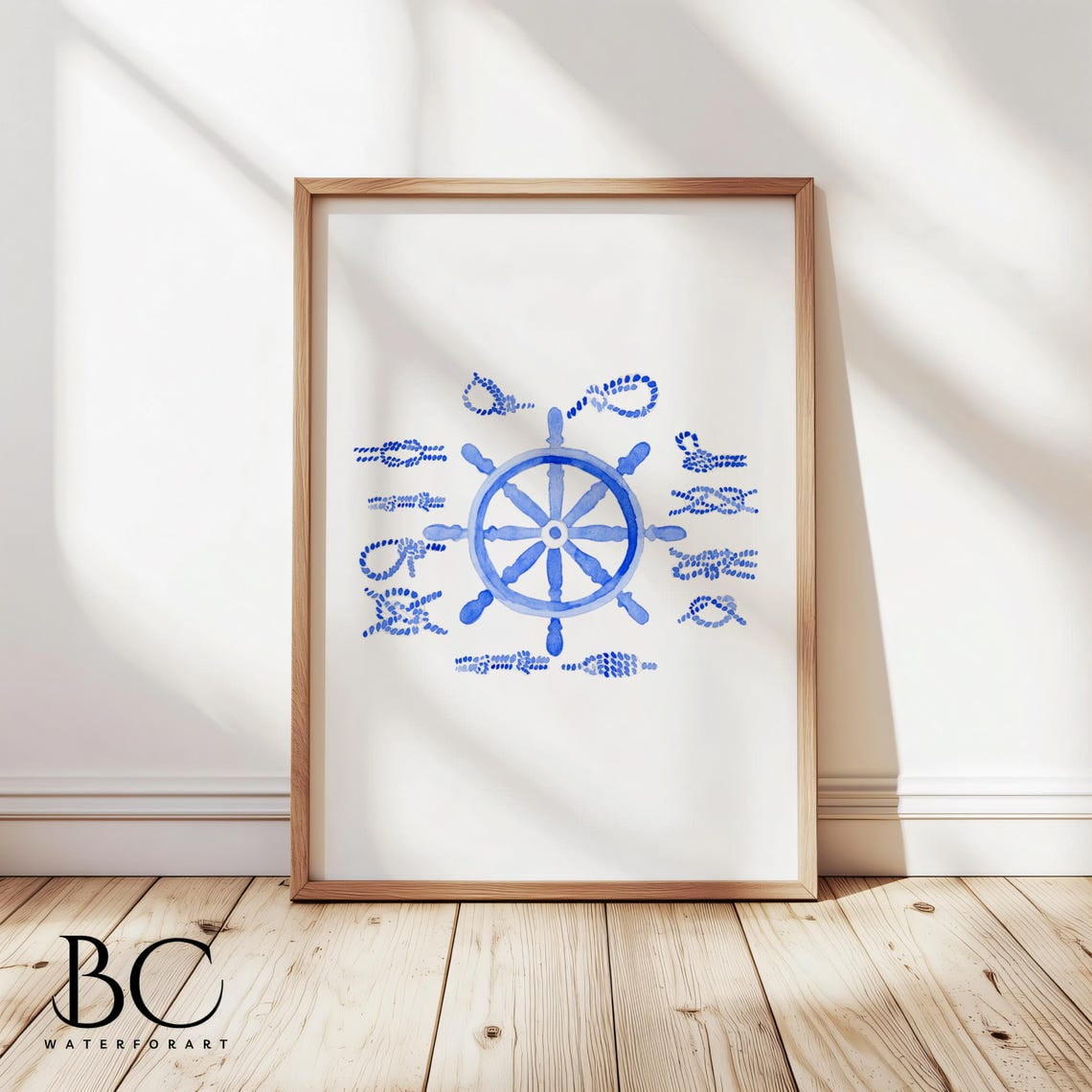 Watercolor Nautical Ship Wheel Print, Rope Print, Nautical Knots Art ...