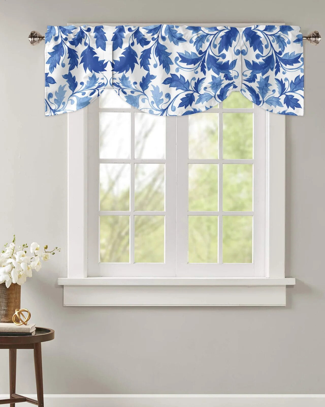 Watercolor Navy Blue Leaves Ceramic Tile Window Curtain Kitchen Cabinet ...