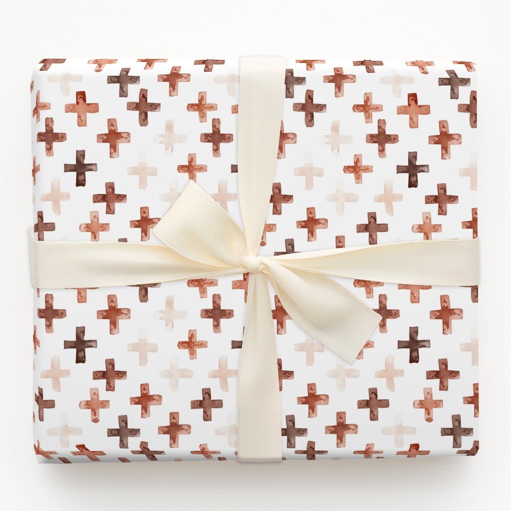 Watercolor Neutral Brown Plus Sign Pattern Gift Wrapping Paper ...