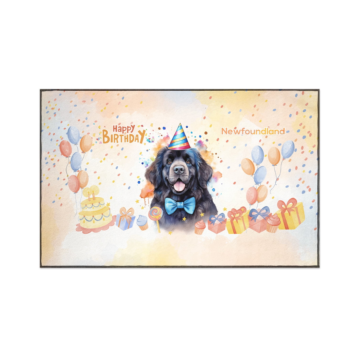 Watercolor Newfoundland Happy Birthday Celebration Balloons Gift Party ...