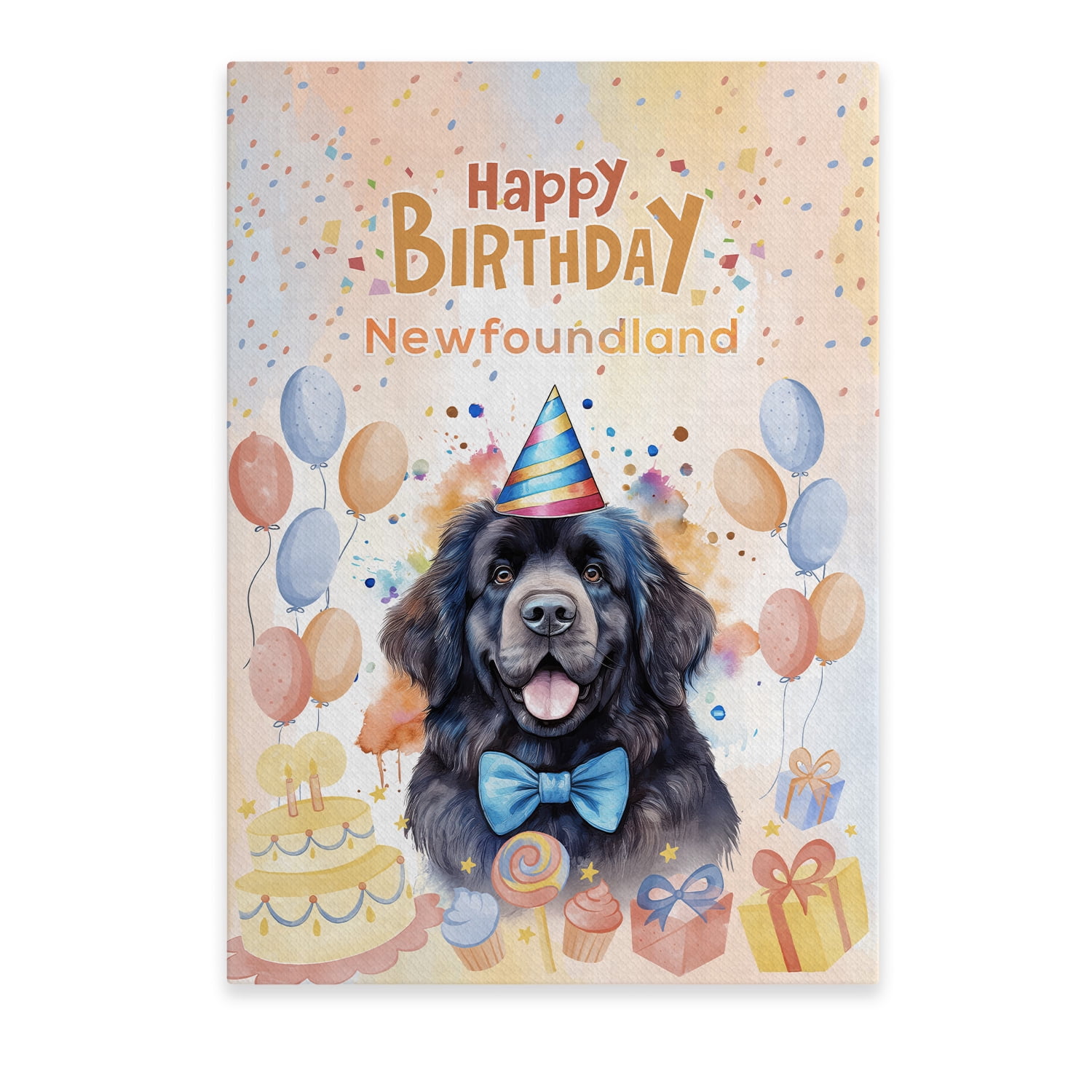 Watercolor Newfoundland Happy Birthday Celebration Balloons Gift Party ...