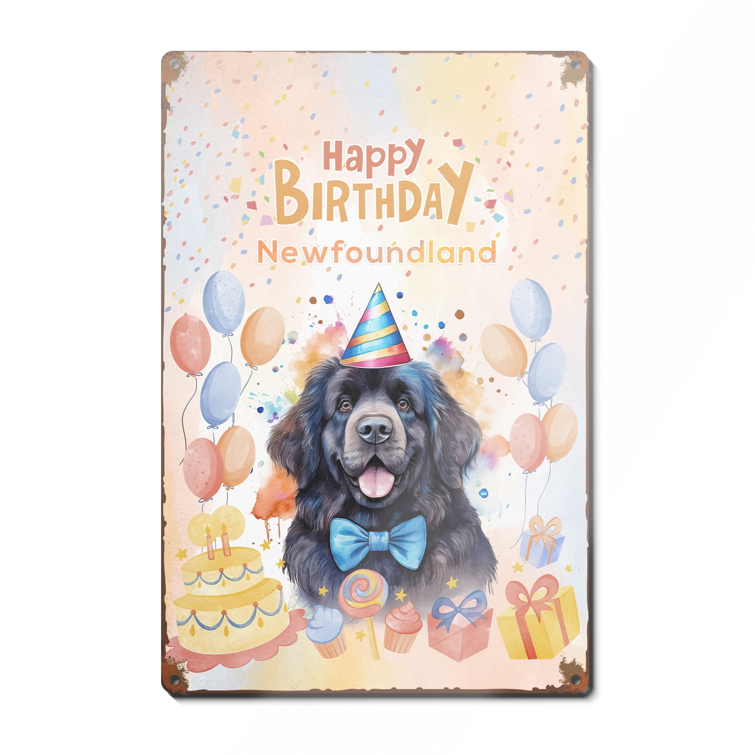 Watercolor Newfoundland Happy Birthday Celebration Balloons Gift Party ...