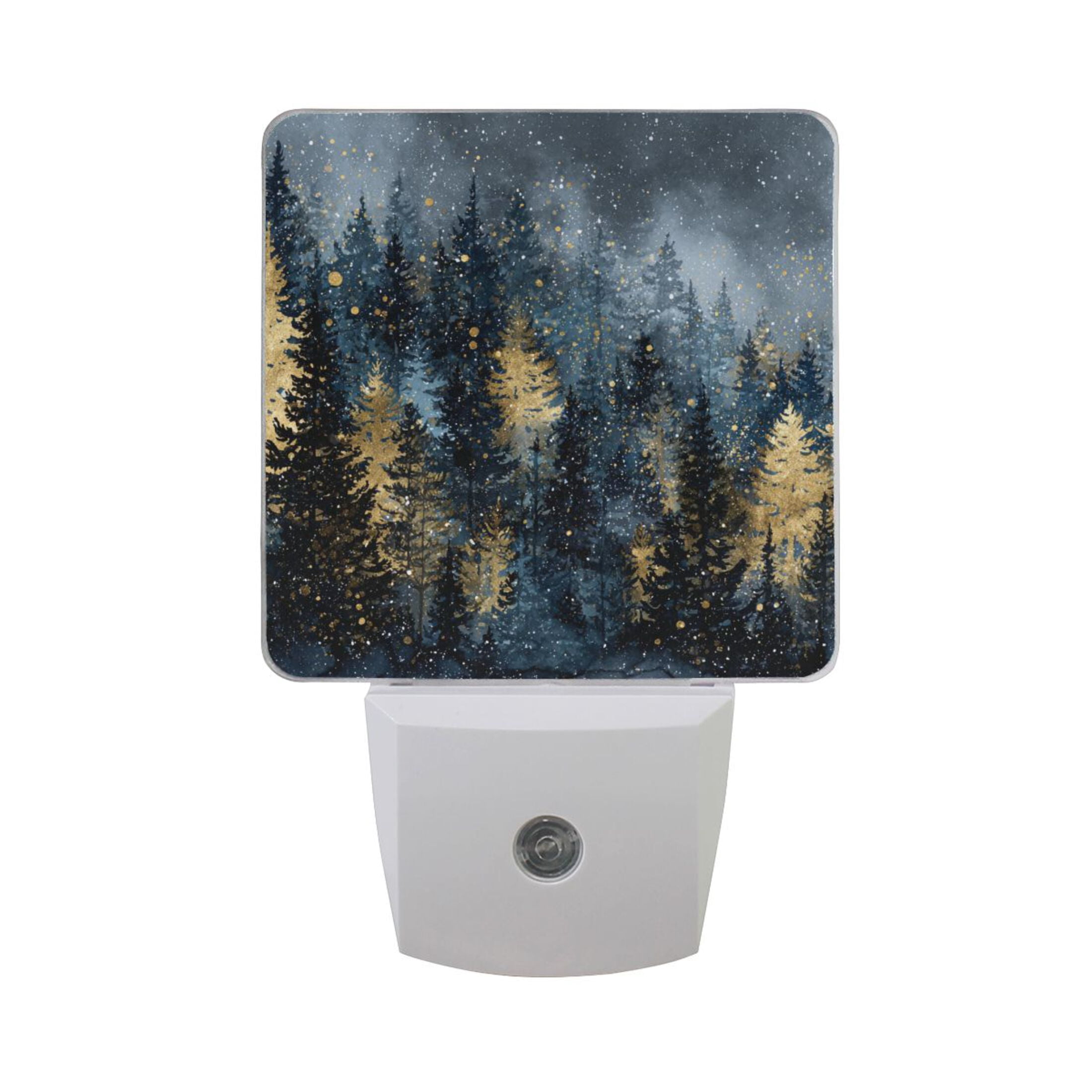 Watercolor Night Forest with Snow LED Night Light Sensor Lamp Plug-in ...