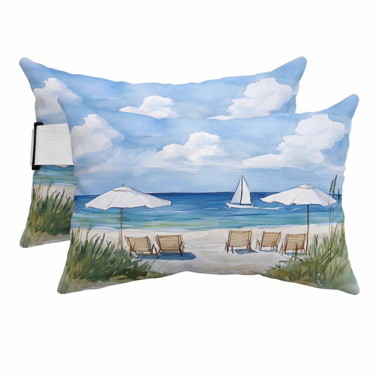 Watercolor Ocean Beach Vacation Outdoor Pillow for Chaise Lounge Chair ...