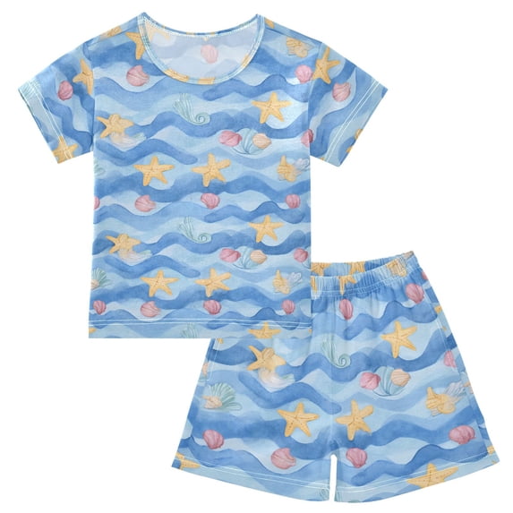 Watercolor Ocean Life Summer Pajama Set Soft Cotton Short Sleeve ...