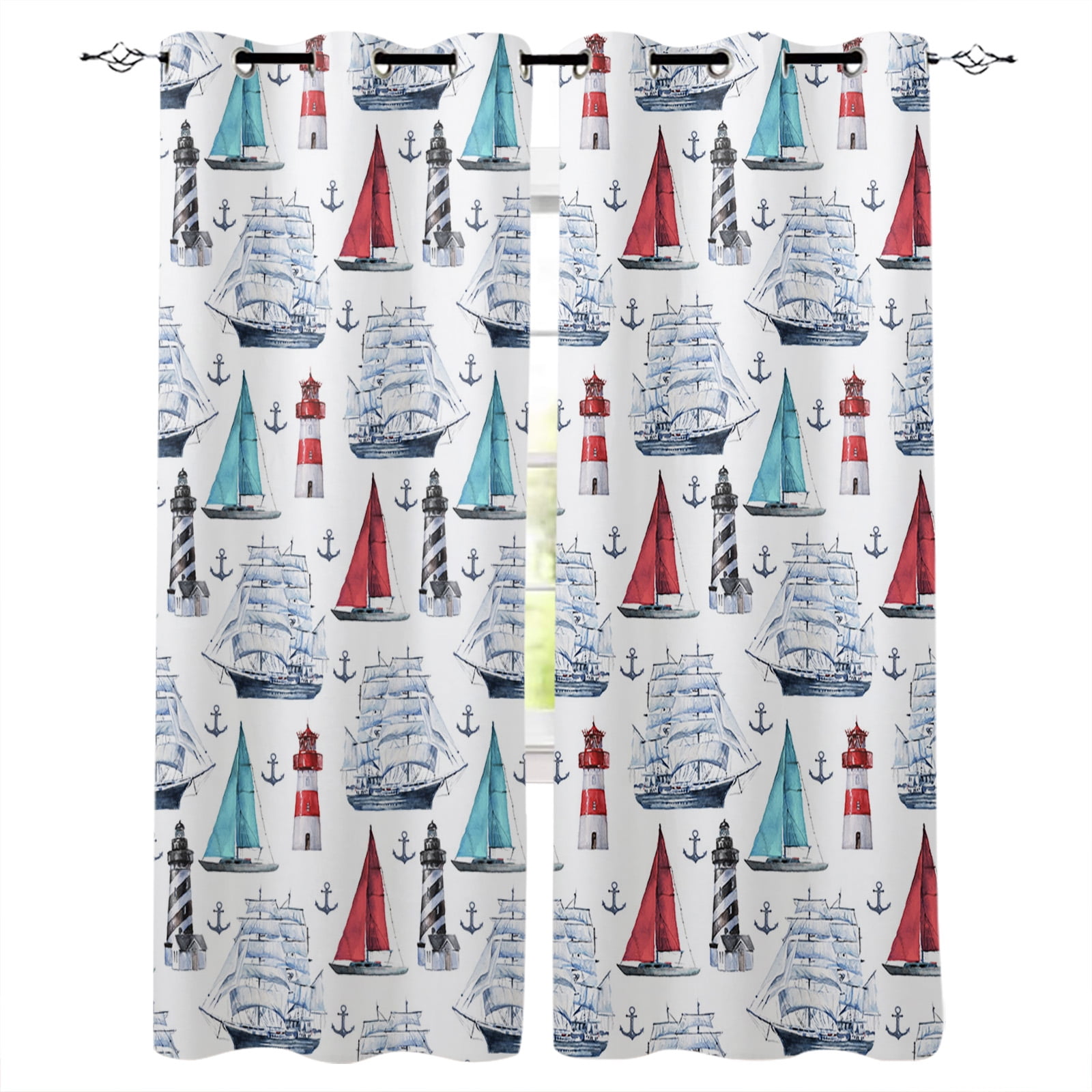 Watercolor Ocean Sailing Lighthouse Bedroom Modern Living Room Kitchen ...